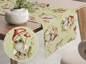 Biante Dětský bavlněný běhoun na stůl Sandra SA-474 Žabky a zvířátka mezi houbami na zeleném 35x180 cm