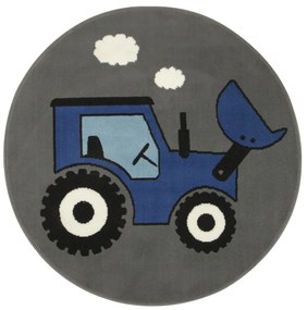 Kulatý dětský koberec Luna Kids 534457/94911 Traktor modrý šedý Rozměr: průměr 120 cm