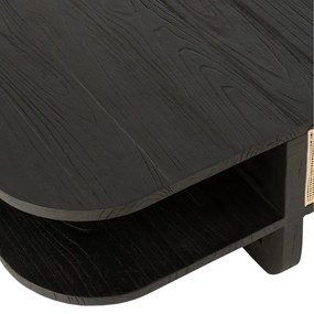 Černý dřevěný konferenční stolek J-line Meldo 84,5 x 84,5 cm s ratanovým výpletem