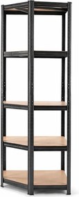 Akce 20x Regál 180x90x40 cm rohový lakovaný 5-policový, nosnost 875 kg - černý