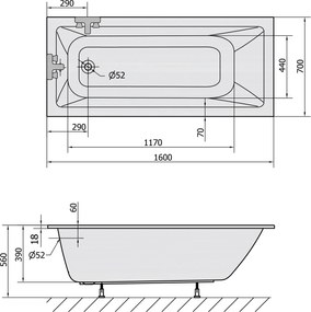 Polysan NOEMI SLIM 160 x 70 x 39 cm 71707S obdélníková vana bílá