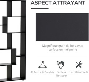 HOMCOM Knihovna v moderním zigzag designu 70L x 24W x 178H cm Dřevotříska Černá | Aosom