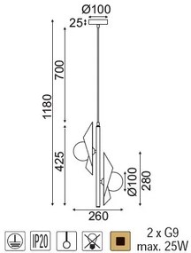 ACA DECOR Závěsné svítidlo POLYGON max. 2x25W/G9/230V/IP20