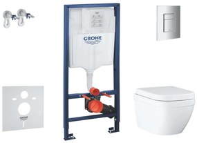 Grohe Solido - Set předstěnové instalace, klozetu a sedátka Euro Ceramic Compact, softclose, Triple Vortex, tlačítko Even, chrom SANI15BB1106