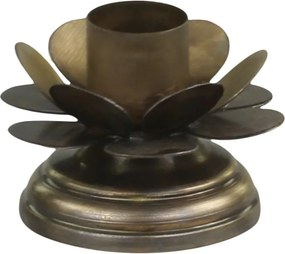 Bronzový antik svícen na úzkou svíčku Flower - Ø 6*4cm