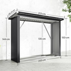Dřevník se šikmou střechou 213 x 66,5 x 150 cm | tmavě šedý