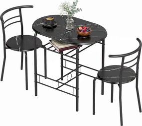 HOMCOM 3-Piece Dining Set — 31.5" Kitchen Table with Two Chairs and Shelf, Ideal for Small Spaces, Apartment, Living/Dining Room, Black Marble Finish