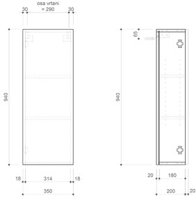 Sapho, ESPACE skříňka 35x94x22cm, 1x dvířka, levá/pravá, bílá lesk, ESC110-3030