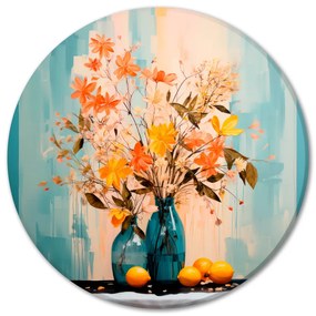Kulatý obraz Ne nutně zátiší - květiny a citrony na abstraktním pozadí