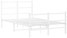 Kovový rám postele s hlavovým a nožním čelem bílý 120 x 190 cm