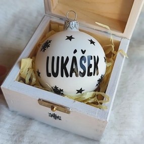 Vánoční baňka se jménem v dárkové krabičce - bílá