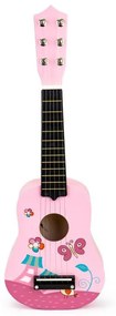 ECOTOYS Dětská dřevěná kytara Pink Butterfly