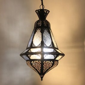 Marocká závěsná lampa Houta modře - bílá