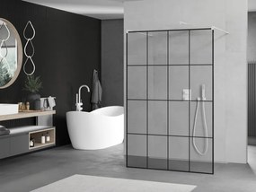 Mexen Kioto, sprchová zástěna Walk-In 150 x 200 cm, 8mm sklo černý vzor, ​​bílý profil, 800-150-002-20-77