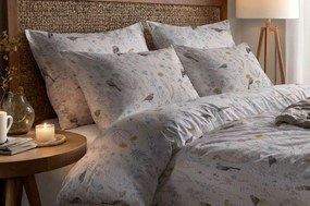 Krepové povlečení Ptáčci v kvítí - smetanové Velikost: 140 x 200 + 70 x 90