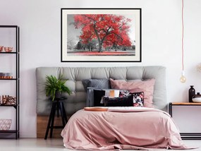 Plakát Podzim v parku (červený) - šedá krajinářský strom s červenými listy