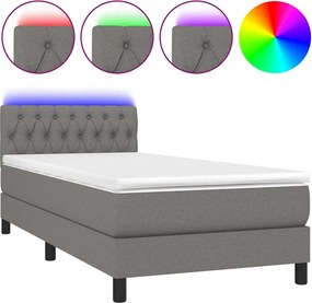 Box spring postel s matrací a LED tmavě šedá 90x200 cm textil 3133366