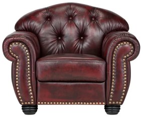 furniture-nabytek.cz - Masivní křeslo Chesterfield Hereford z pravé kůže, červené – 112×96×94 cm