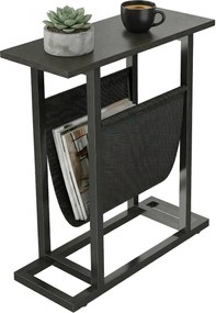 HOMCOM odkládací stolek/noční stolek s látkovou kapsou, ocelový rám — 49 × 19 × 55 cm, černý | Aosom