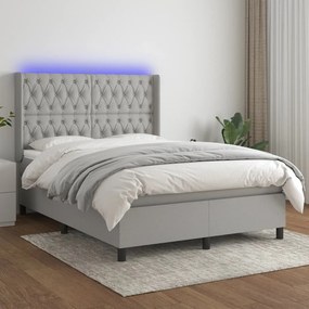 Box spring postel s matrací a LED světle šedá 140x190 cm textil 3138549
