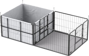PawHut porodní ohrádka a výběh pro štěňata, 7 panelů, s pratelnou podložkou, 203 × 102 × 60 cm, černá (pro malé/střední psy) | Aosom