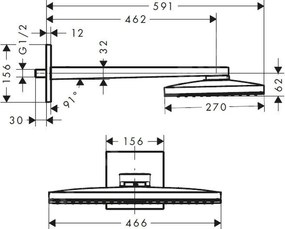 Hansgrohe Rainmaker Select, hlavová sprcha 460 1jet se sprchovým ramenem, černá/chromová, HAN-24003600