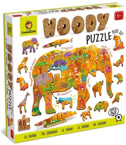 Dřevěné puzzle ludattica woody savana, dřevěné puzzle, 48 dílků