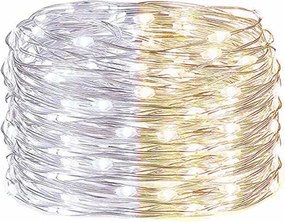 LED řetěz Nano Duo - 10m, 100LED, 3xAA, bílá/žlutá