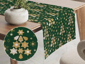Biante Vánoční bavlněný běhoun na stůl Sandra SA-407 Hvězdičky a stromky na zeleném 35x180 cm