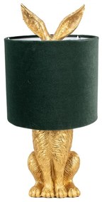 Zlatá stolní lampa králík s tmavě zeleným stínidlem Konijn – 20x43 cm