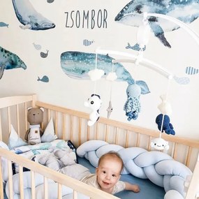 INSPIO Dětské samolepky na zeď - Samolepicí tapeta s velrybami a jménem