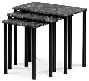 odkládací stolky MARBLE, deska černý mramor, kov-černý, set 3 ks