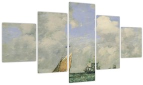 Obraz - Eugène Boudin, Ships and Sailing Boats Leaving Le Havre, reprodukce (125x70 cm)