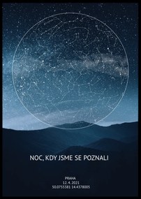 Plakát Hvězdná mapa vašeho životního okamžiku Velikost: A3 - 29,7x42 cm, Volba rámu: bez rámu, Vzhled: Černá