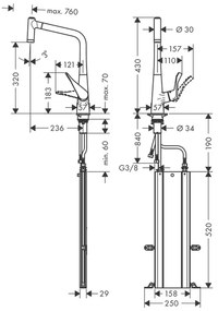 Hansgrohe Metris M71 - Páková kuchyňská baterie 320, Eco, vytahovatelná sprška, 2jet, sBox, chrom 73824000