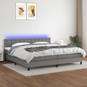 Box spring postel s matrací a LED tmavě šedá 200x200 cm textil