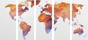 5-dílný obraz polygonální mapa světa v odstínech oranžové - 200x100 cm