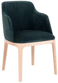 Nordic Design Tmavě zelená sametová jídelní židle Lola s područkami