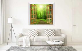 3D obraz okno zelený les Velikost (šířka x výška): 150x130 cm