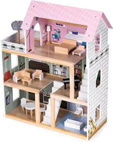 ECOTOYS Třípatrový domeček pro panenky s terasou / od 3 let
