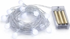 LED světýlka na baterie, kouličky, 2,1 m, ledově bílá, 10 diod, IP20 interiér, 3 × AA