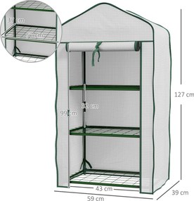 Outsunny 3-úrovňový zahradní skleník s terasou se 3 policemi a 1 zipovým dveřmi pro pěstování rostlin, květin a zeleniny 59x39x127 cm Bílý