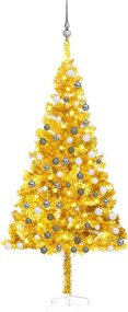 vidaXL Umělý vánoční stromek s LED a sadou koulí 180 cm PVC [3077504] Barva: Zlatá a růžová