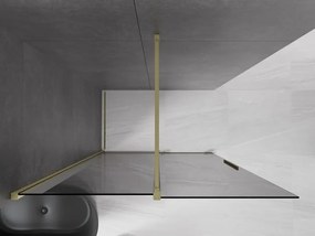 Mexen Velar, sprchová zástěna s posuvnými dveřmi Walk-in 130 x 200 cm, 8mm šedé sklo, zlatá matná, 871-130-000-43-55