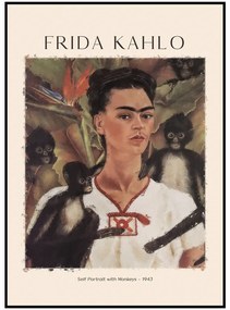 Jen tak z lásky Frida Kahlo - Autoportrét s opicemi 1943 Rozměr plakátu: A4 (21 x 29,7 cm)