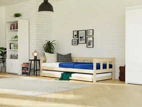 Benlemi Dřevěná jednolůžková postel FENCE 4v1 se zábranou a přistýlkou Zvolte barvu: Béžová, Zvolte rozměr: 80x160 cm, Zvolte zábranu: S otevřeným vstupem