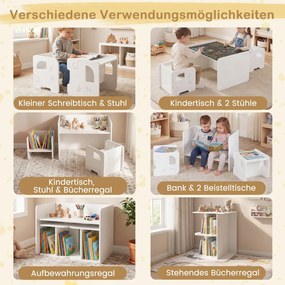 Costway Dětský stůl s 2 židličkami set a židlí s deskovým hracím stolem s – bílý