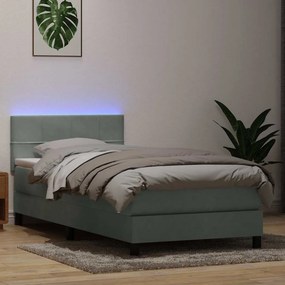 Box spring postel s matrací a LED Světle šedá 90x220 cm Samet 3316911
