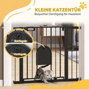 PawHut Zabezpečovací brána pro domácí mazlíčky 75-103 cm pro schody a dveře s 2 prodlouženími, automatickým zámkem a dvojitým zámkovým systémem, černá