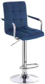 LuxuryForm DESIGN Barová židle VERONA VELUR na stříbrné kulaté podstavě - modrá